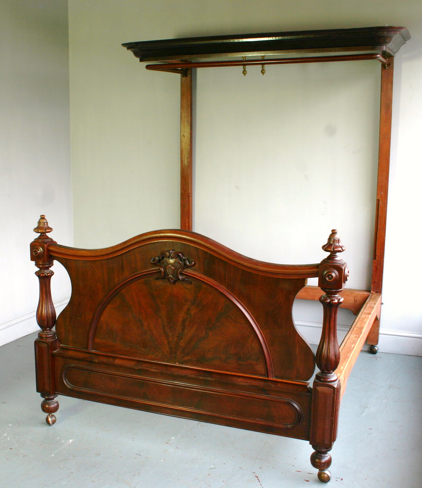 150cm Antique Wooden Half Tester Bed 9602W60X75 - Bed Bazaar